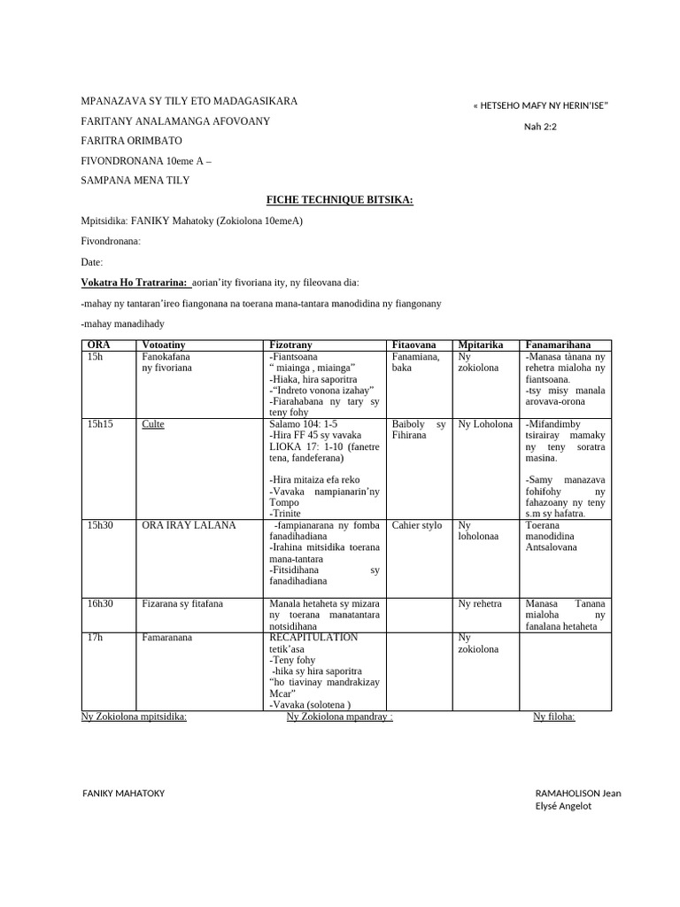 Fiche Tech BITSIKA Tao FMTA | PDF