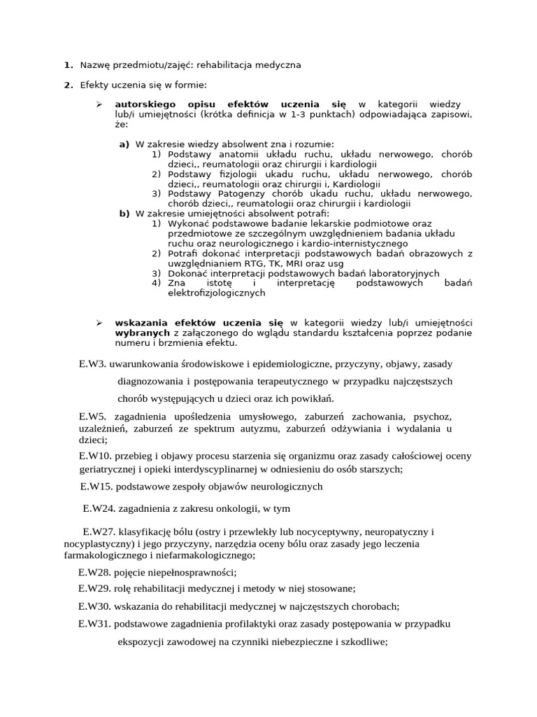 Program Uni Rehabilitacja | PDF