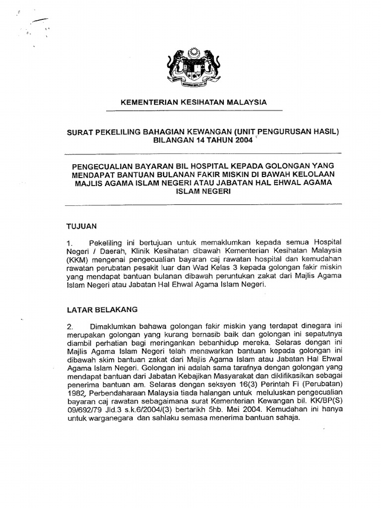 Pengecualian Bayaran Kepada Golongan Yang Mendapat Bantuan Bulanan Miskin Bawah Peruntukan Zakat ...
