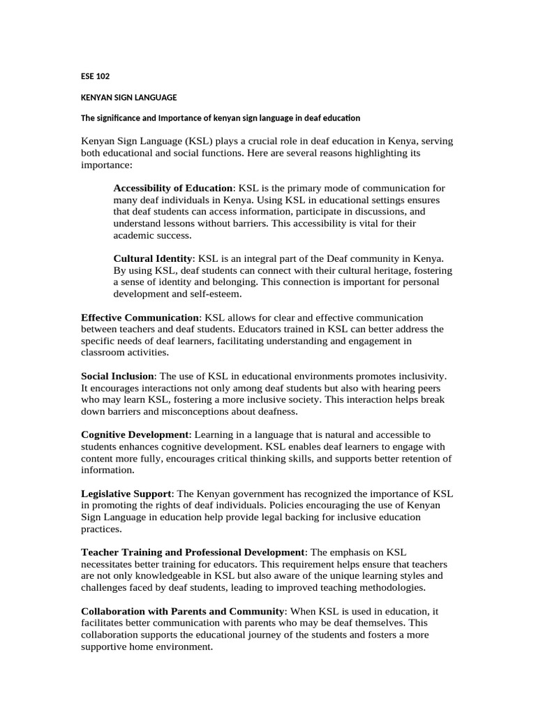 Ese 102 KSL Notes April 2025 | PDF | Sign Language | Language Acquisition