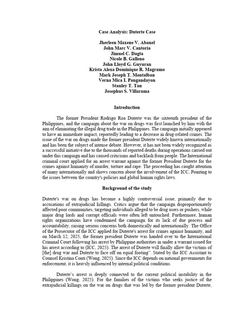 Case Analysis Duterte Case Group 3 | PDF | Rodrigo Duterte ...