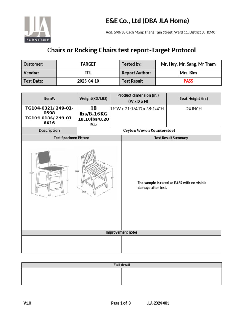 Jla Internal Test Report - Ceylon Counterstool - TPL - 20250410 | PDF ...