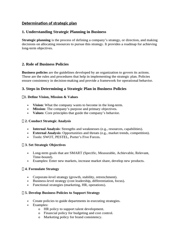Strategic Planning and Business Policies Guide | PDF