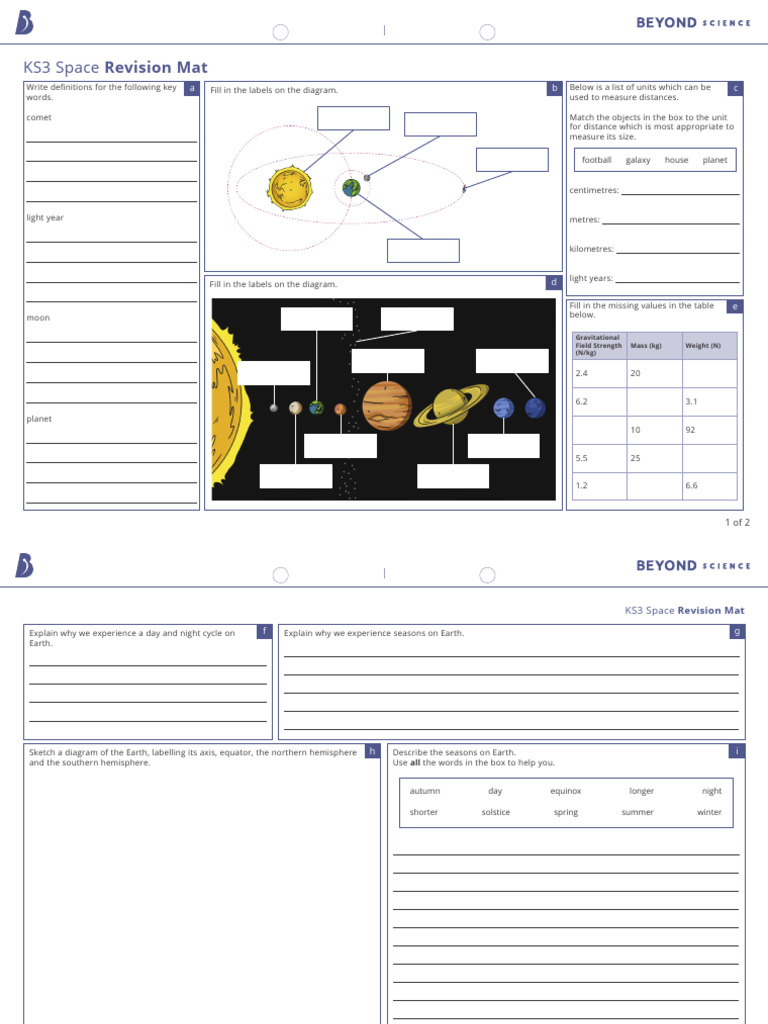 KS3 Space Revision Activities | PDF | Earth | Physical Quantities