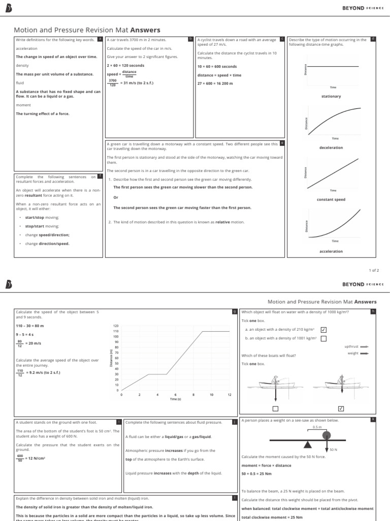 KS3 Motion and Pressure Overview | PDF | Buoyancy | Pressure