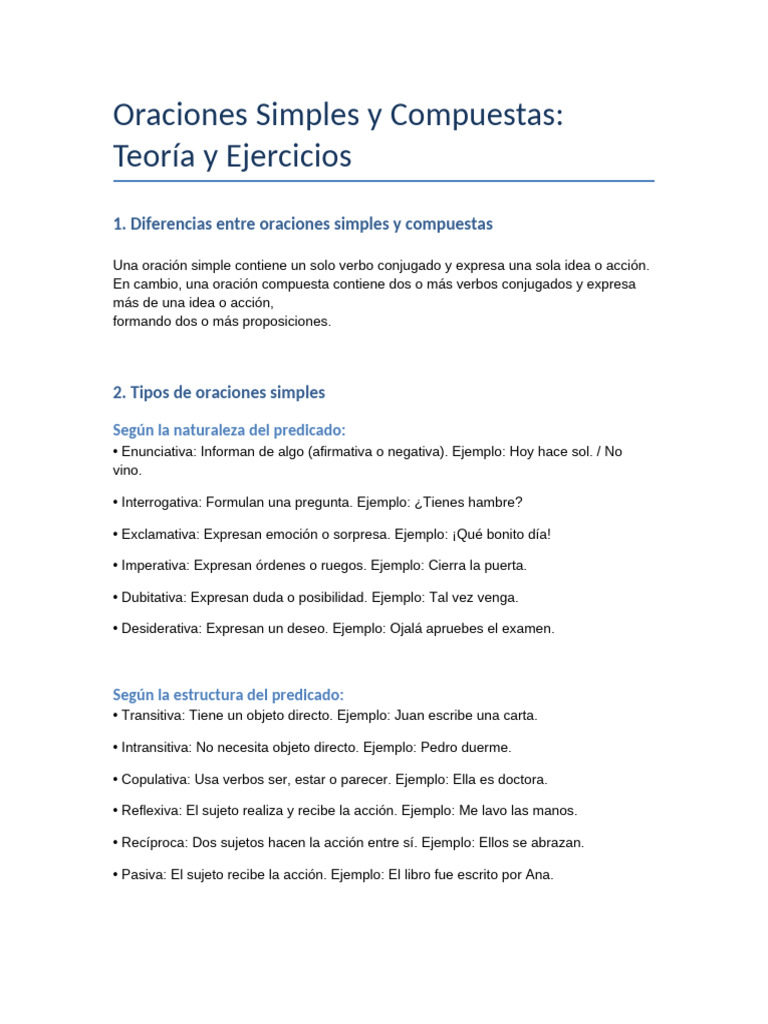Oraciones Simples y Compuestas | PDF | Oración (Lingüística ...