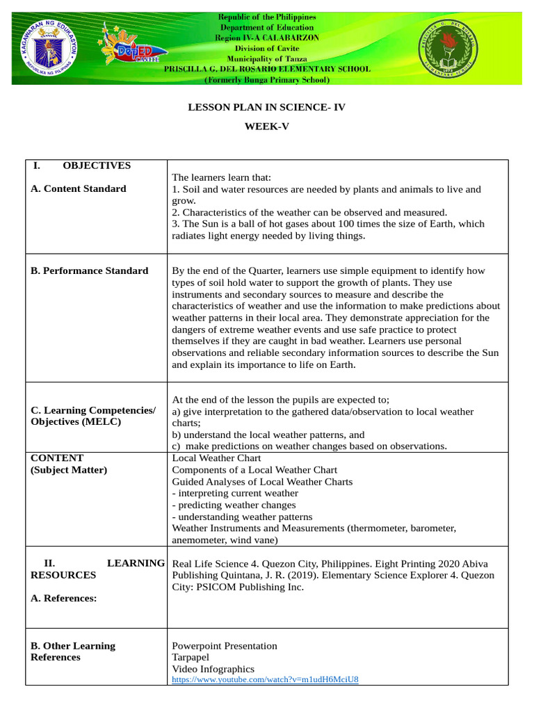 science 4 Daily Lesson Plan | PDF | Weather | Sky