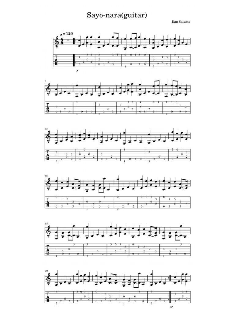 Sayonara (Guitar Tabs) Doki Doki Literature Club Adapation | PDF