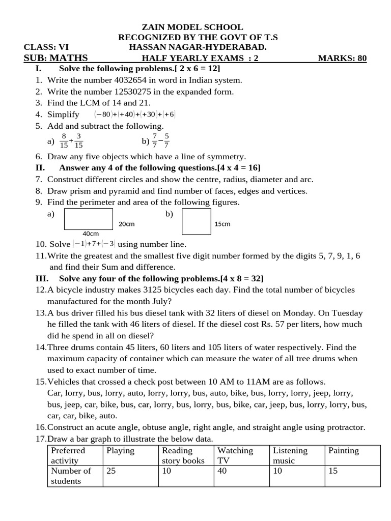 Class 6 Maths Question Paper Sa2 | PDF | Area | Mathematical Concepts