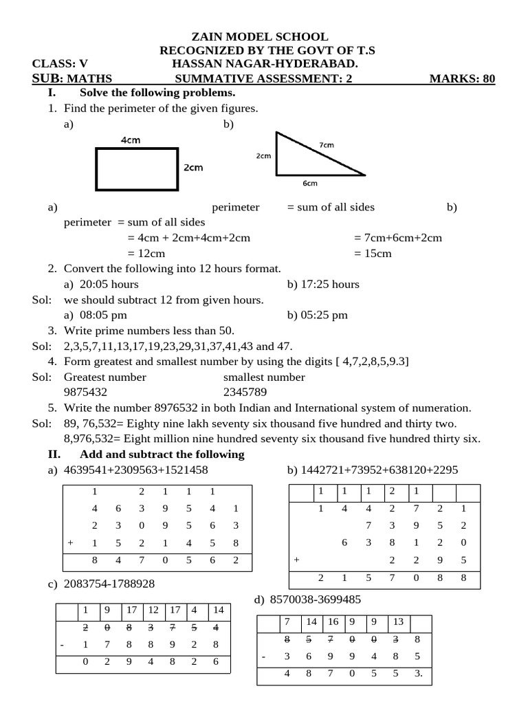 Final Exam Maths Class 5 | PDF | Rectangle | Elementary Geometry