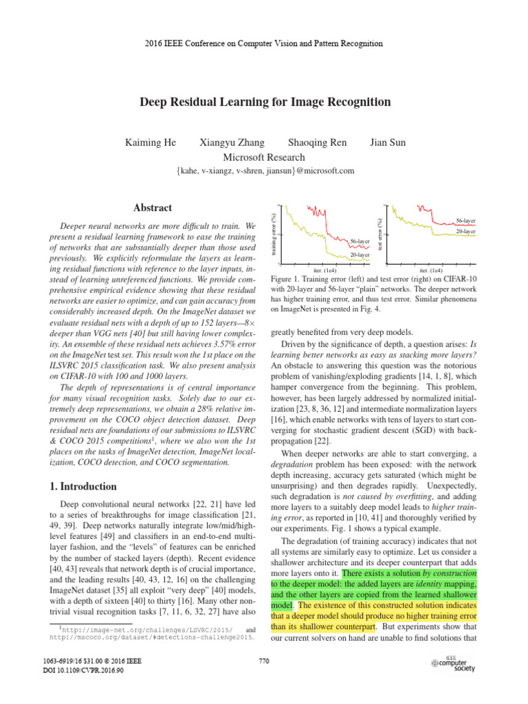 Deep Residual Learning For Image Recognition Pdf Deep Learning Computational Neuroscience