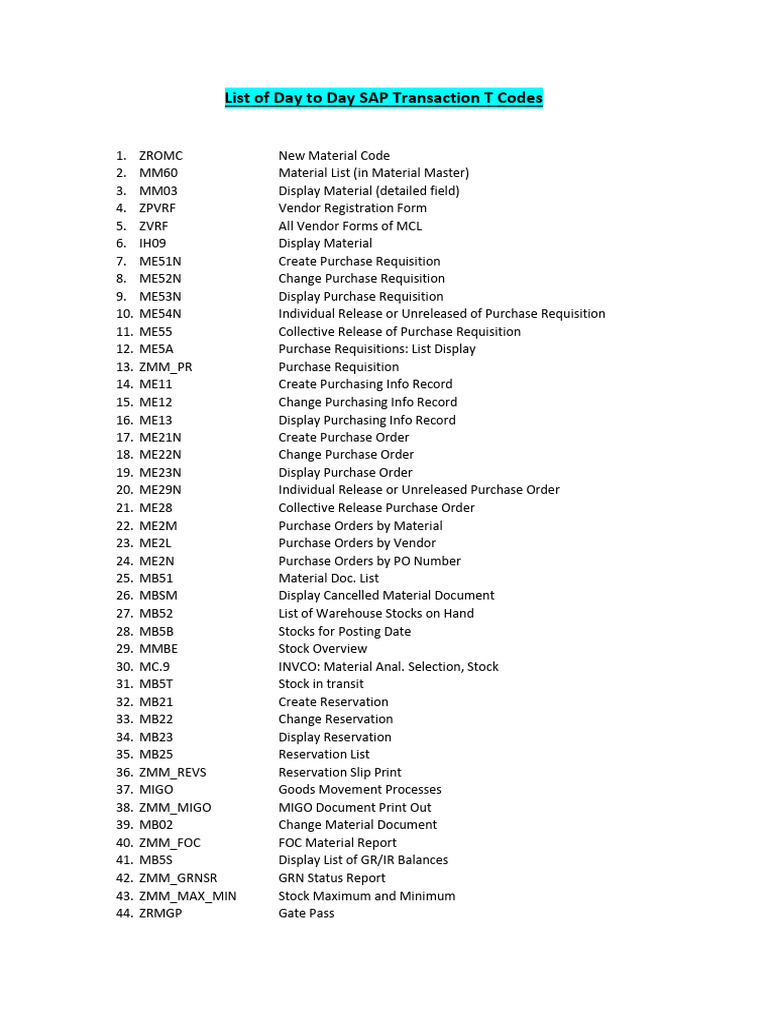 SAP T Code Check List-1-1 | PDF | Service Industries | Business