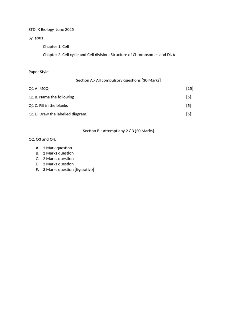 Biology Syllabus for STD X - June 2025 | PDF