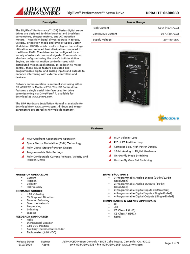 AMC Datasheet DPRALTE-060B080 | PDF | Electric Motor | Computer Engineering