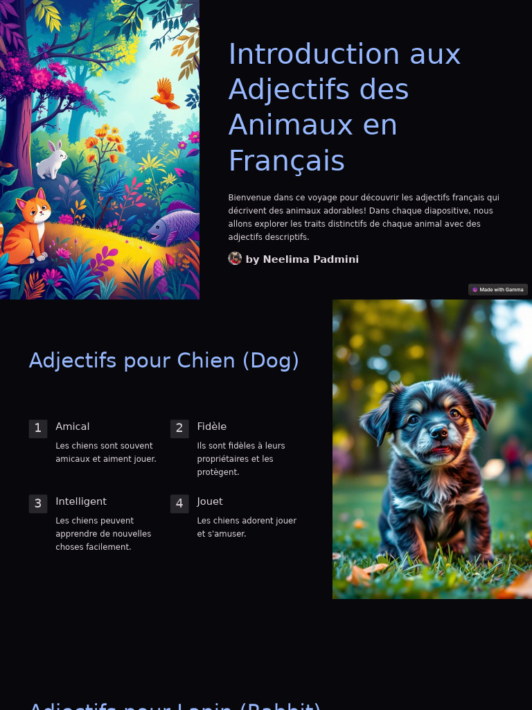 Introduction Aux Adjectifs Des Animaux en Francais | PDF | Oiseaux ...