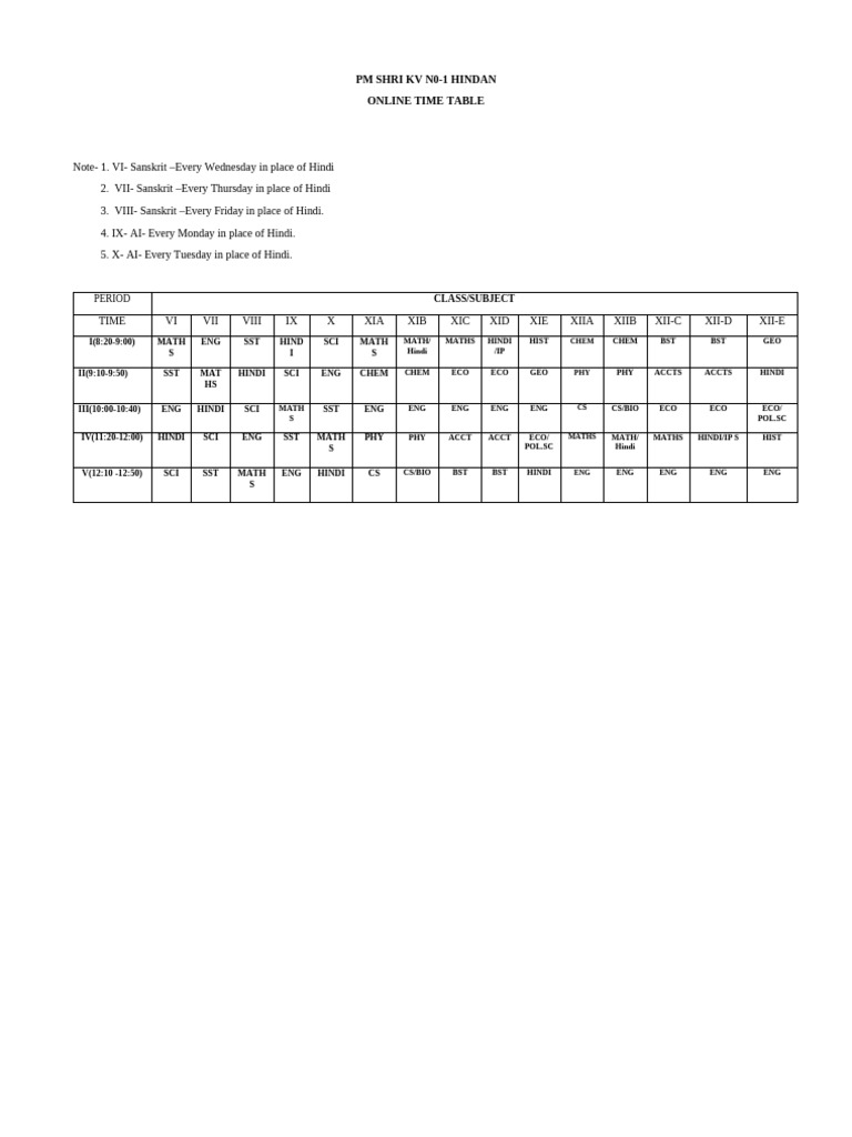 Online Time Table | PDF