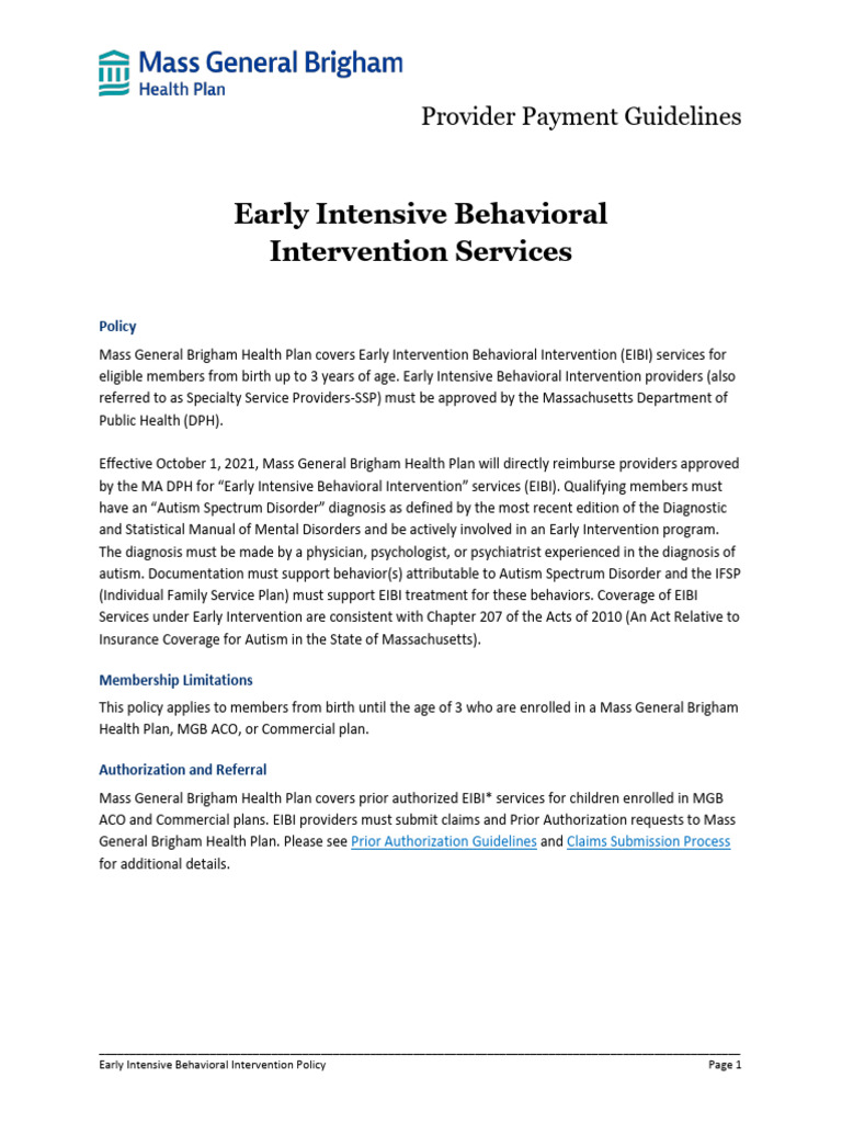 Early Intensive Behavioral Intervention Services | PDF | Autism ...