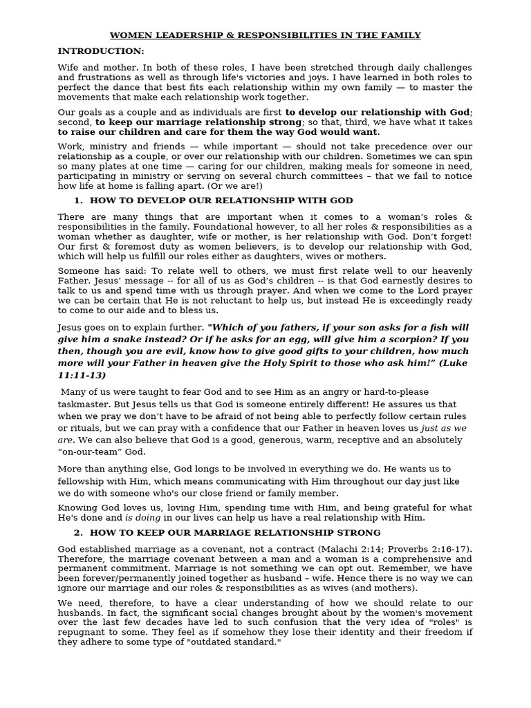 Women Leadership in The Family | PDF | Ruth (Biblical Figure) | Punishments