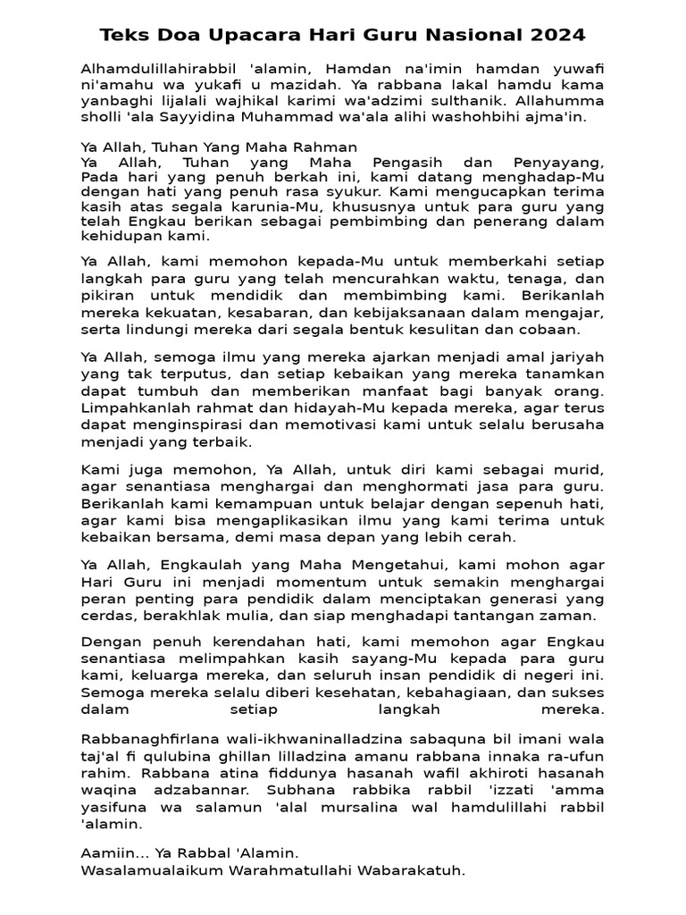 Teks Doa Upacara Hari Guru Nasional 2024 | PDF