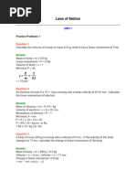 ICSE 9th Physics Laws of Motion Numericals | PDF