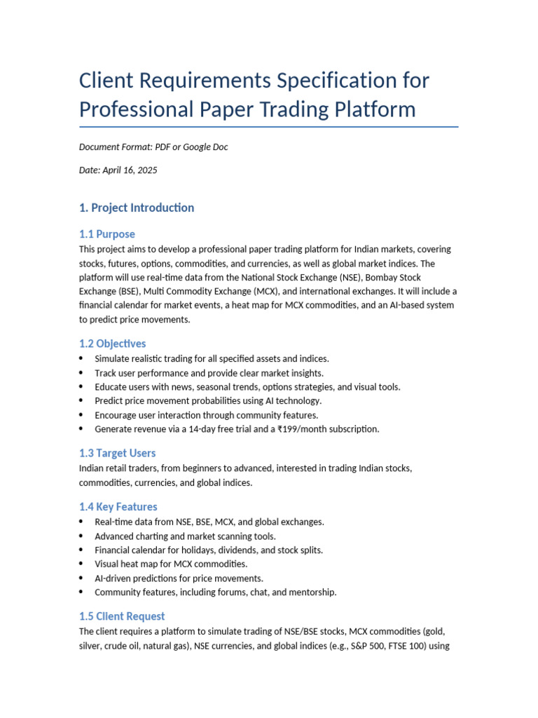 Professional Paper Trading Platform Specs | PDF | Option (Finance ...