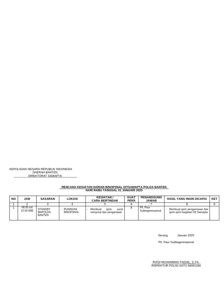 Rengiat Harian Binopsnal JANUARI 2025 | PDF