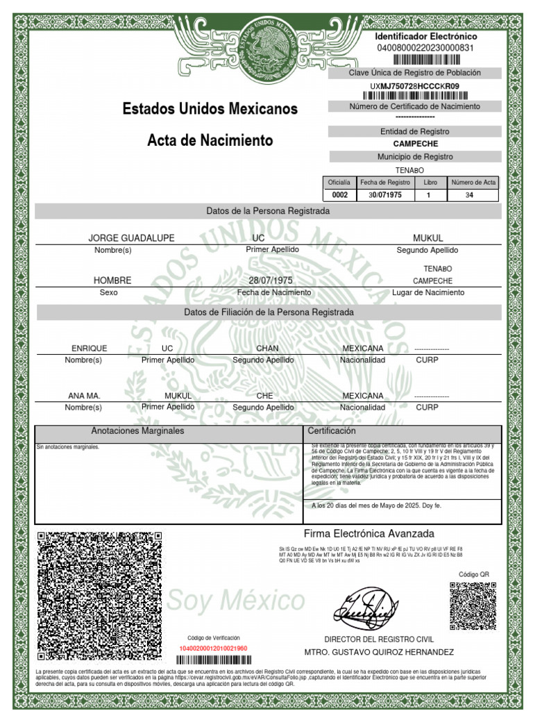 Acta de Nacimiento 2025 | PDF | Información del gobierno | Técnicas de ...