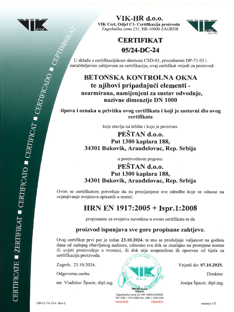BETO Certifikat VIK - HR | PDF
