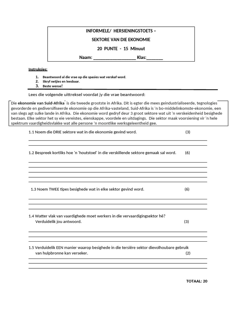 GR 9 - Informele Toets - Sektore | PDF