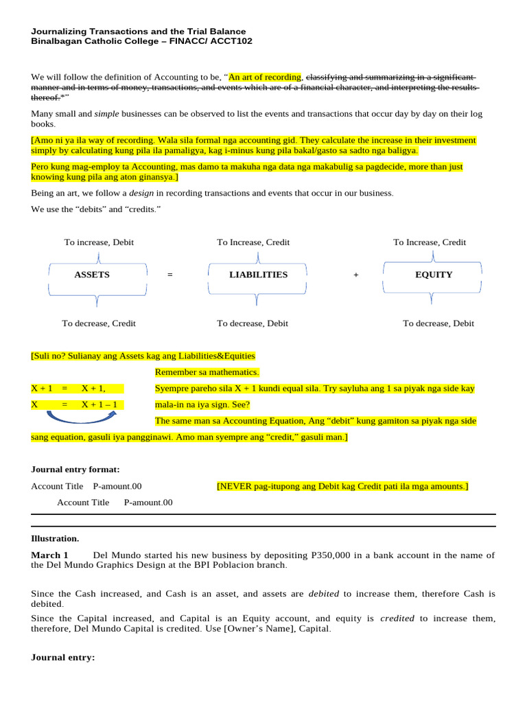 The Fundamentals of Accounting Journalizing | PDF | Debits And Credits ...