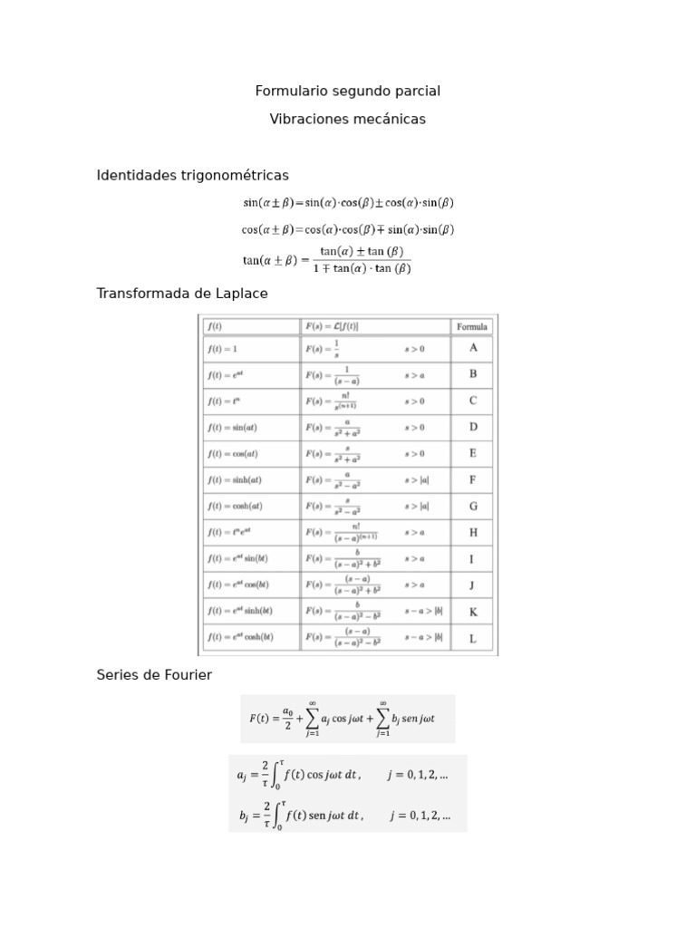 Formulario Segundo Parcial | PDF