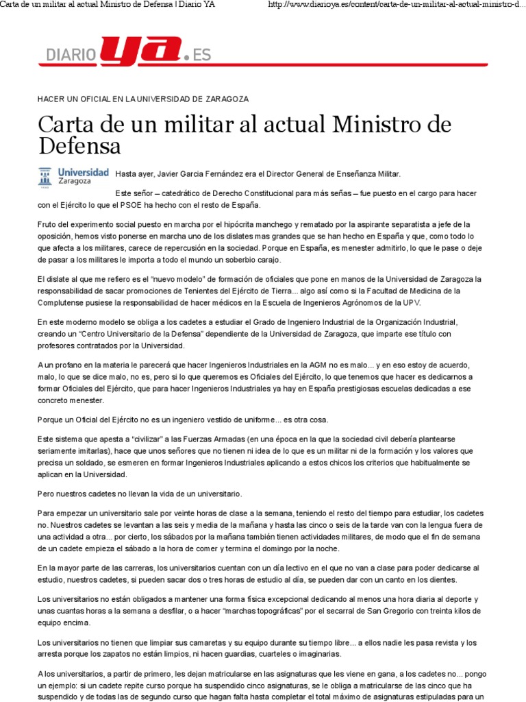 Carta de Un Militar Al Actual Ministro de Defensa - Diario YA | PDF ...