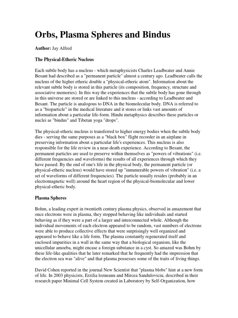 Article67-Orbs, Plasma Spheres and Bindus | PDF | Plasma (Physics ...