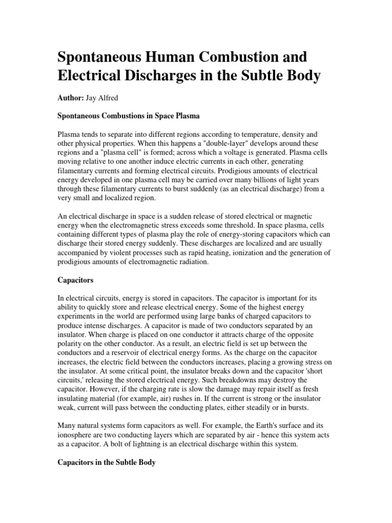 Spontaneous Human Combustion Explained | PDF | Plasma (Physics) | Capacitor