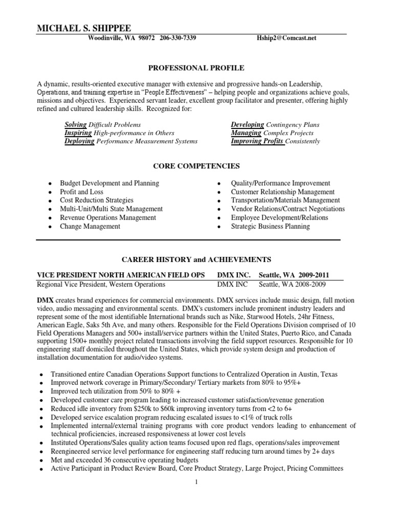 Vice President Operations in Seattle WA Resume Michael Shippee | PDF ...