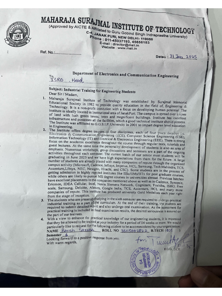 Permission Letter From College HOD | PDF