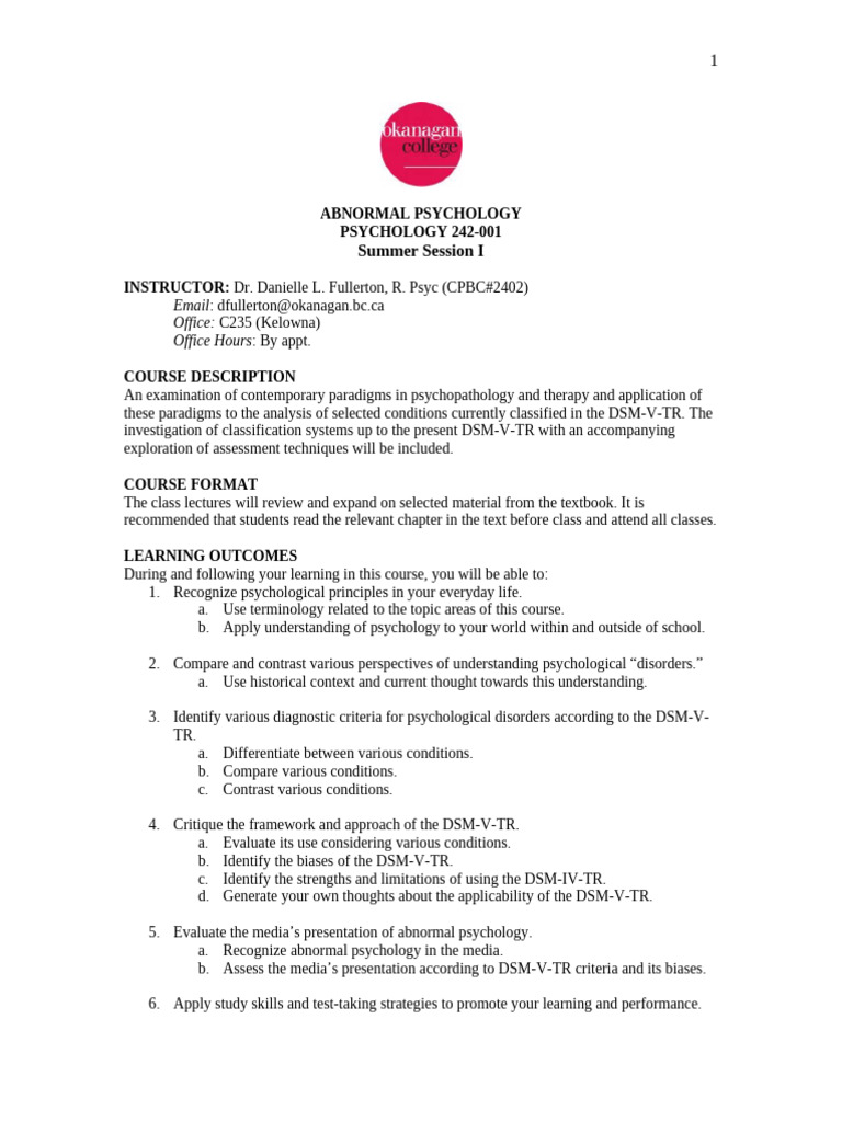 Abnormal Psychology Course Overview | PDF | Academic Integrity | Psychology