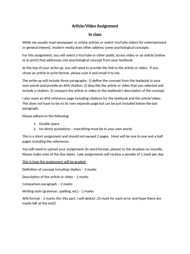 Psychology Media Assignment Guide | PDF