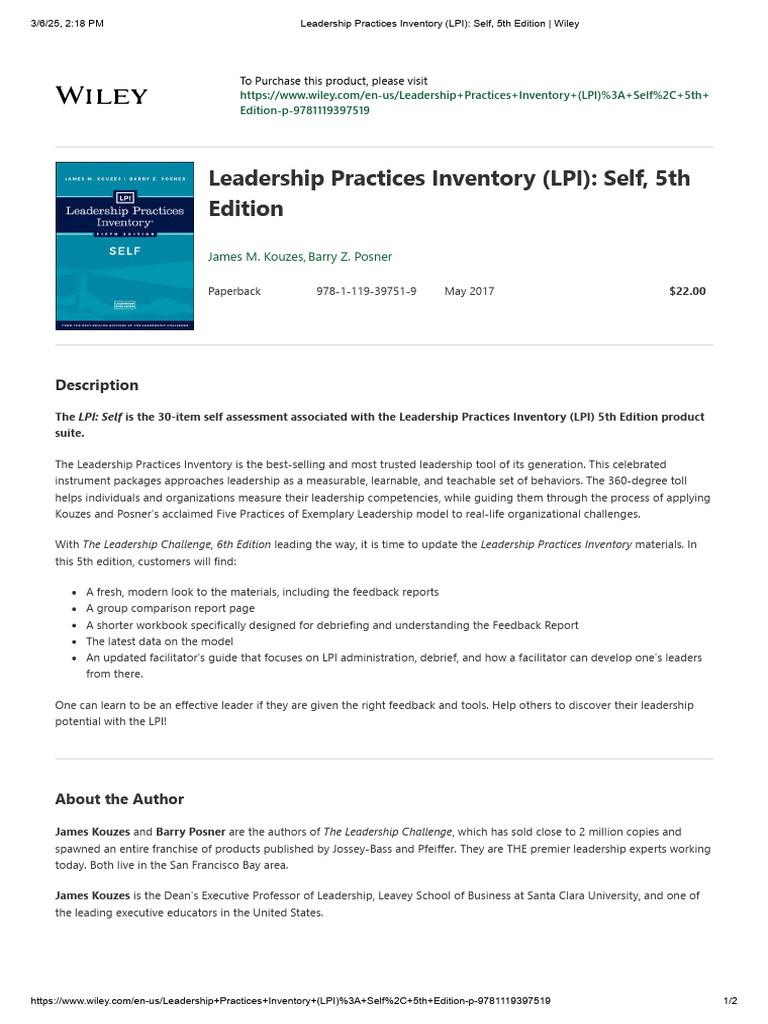 Leadership Practices Inventory (LPI) - Self, 5th Edition - Wiley | PDF ...