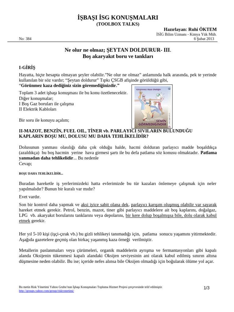 Mazot, Fuel Oil Boş Tankların Tehlikeleri | PDF