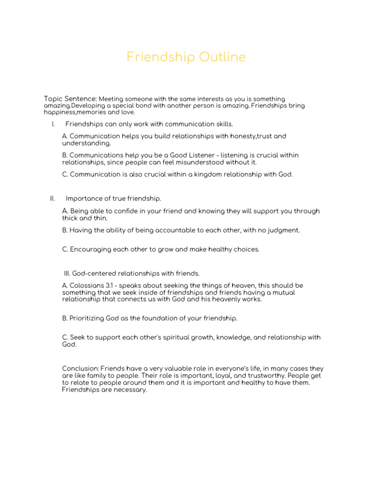 Friendship Outline - Paragraph Structures | PDF