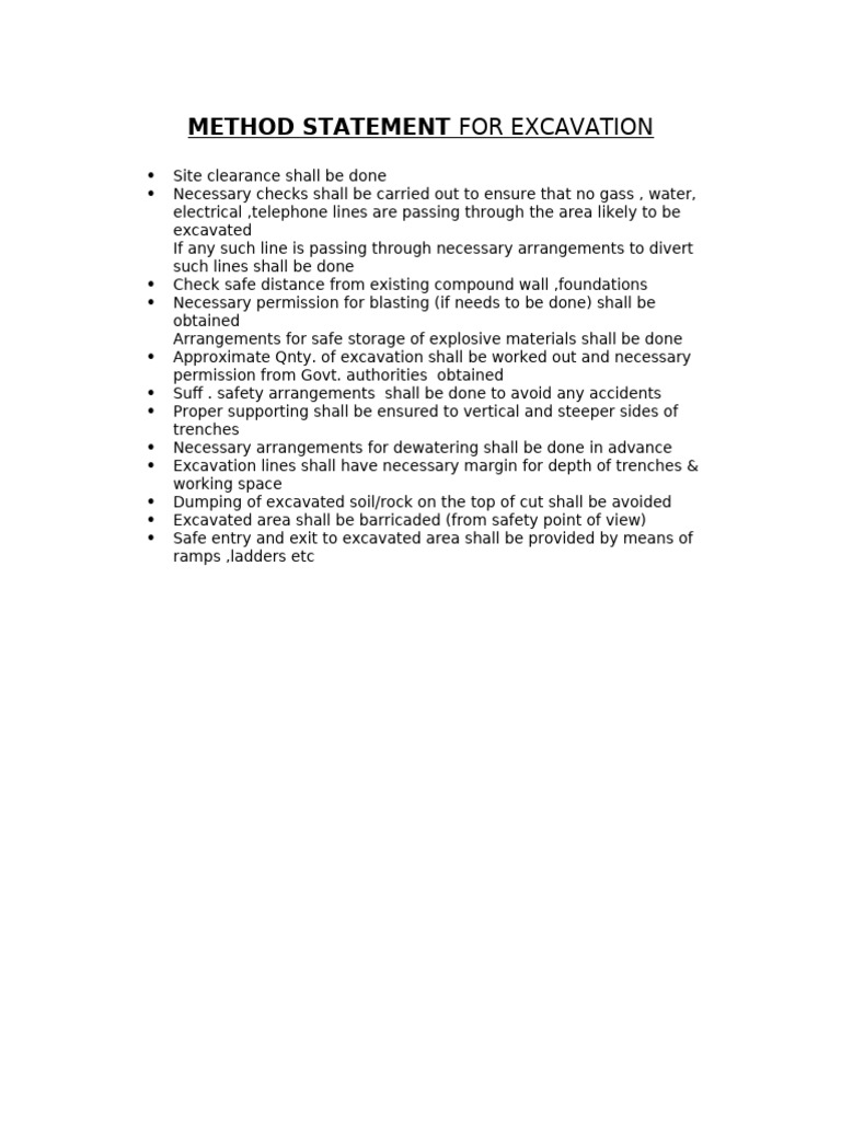 Method statement for Excavation | PDF