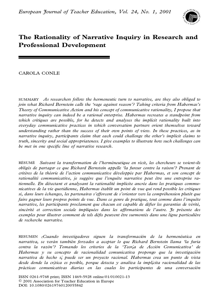 ConleC2001 Rationality Narrative Inquiry in Research | PDF | Truth ...