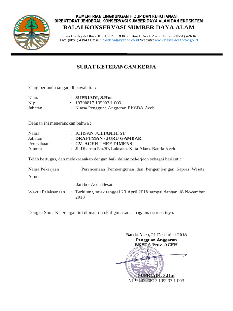 Surat Keterangan Kerja Ichsan Juliandi | PDF