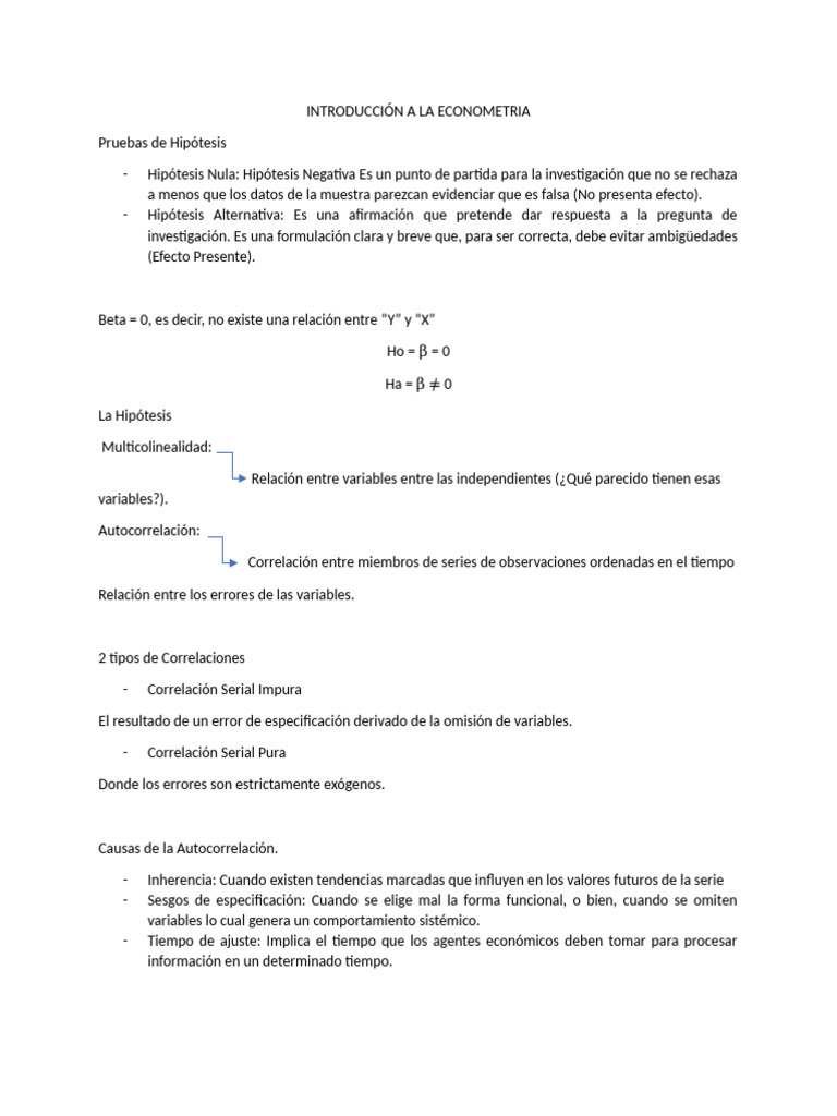 Resumen (Econometría) | PDF | Mínimos cuadrados ordinarios | Estimador