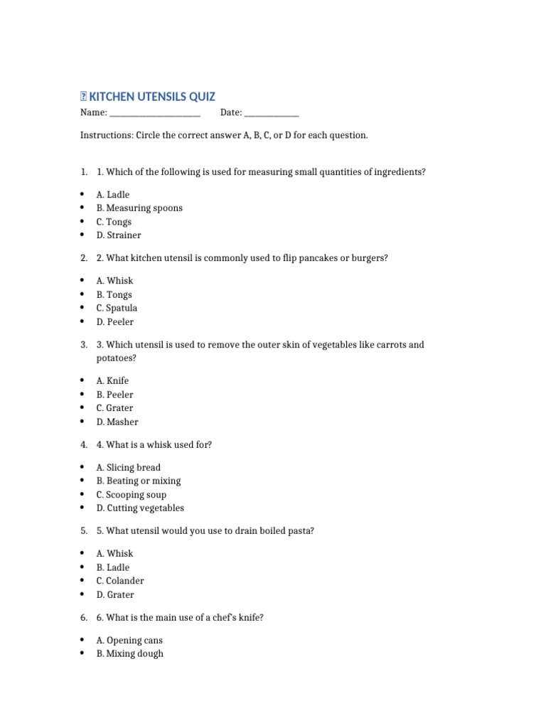 Kitchen Utensils Quiz | PDF