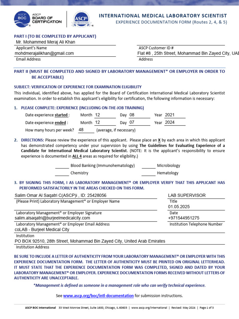 Imls 2 4 5 Work Experience Doc Form | PDF | Medical Laboratory | Blood Type