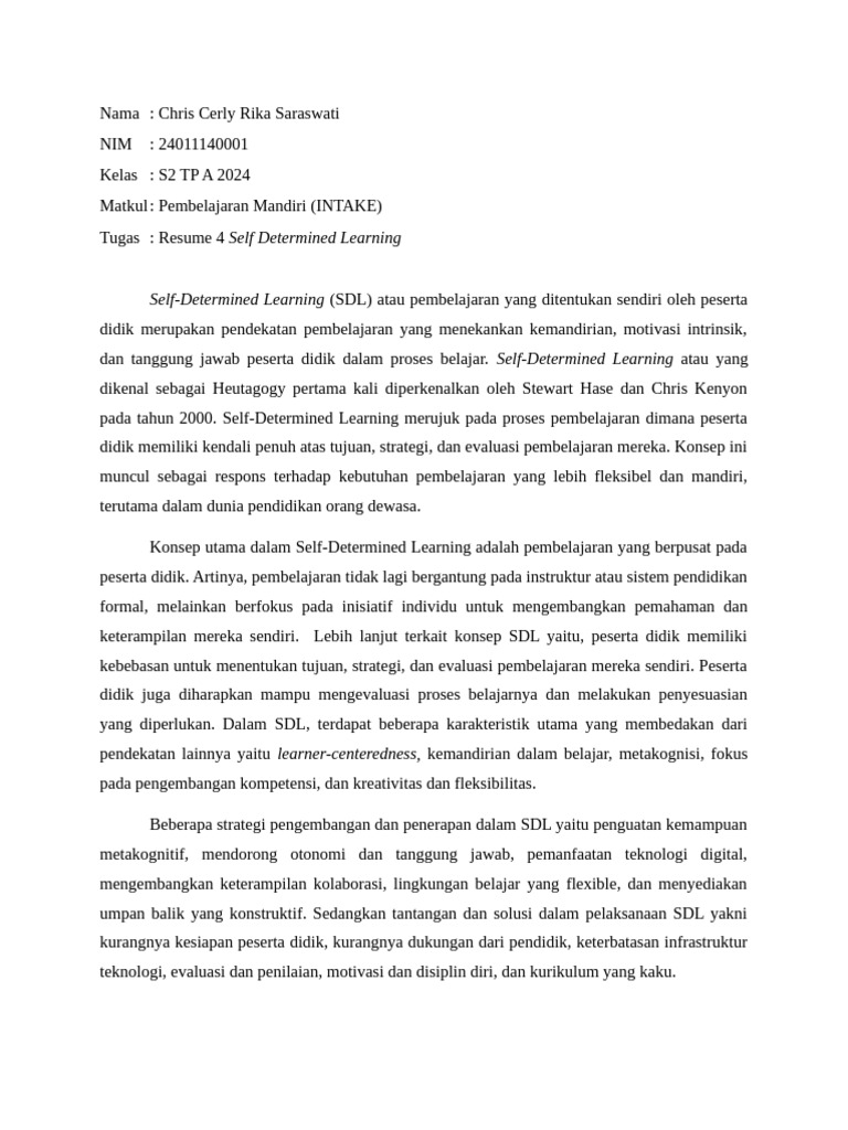 Chris Cerly Rika - Resume 4 Self DETERMINED Learning | PDF