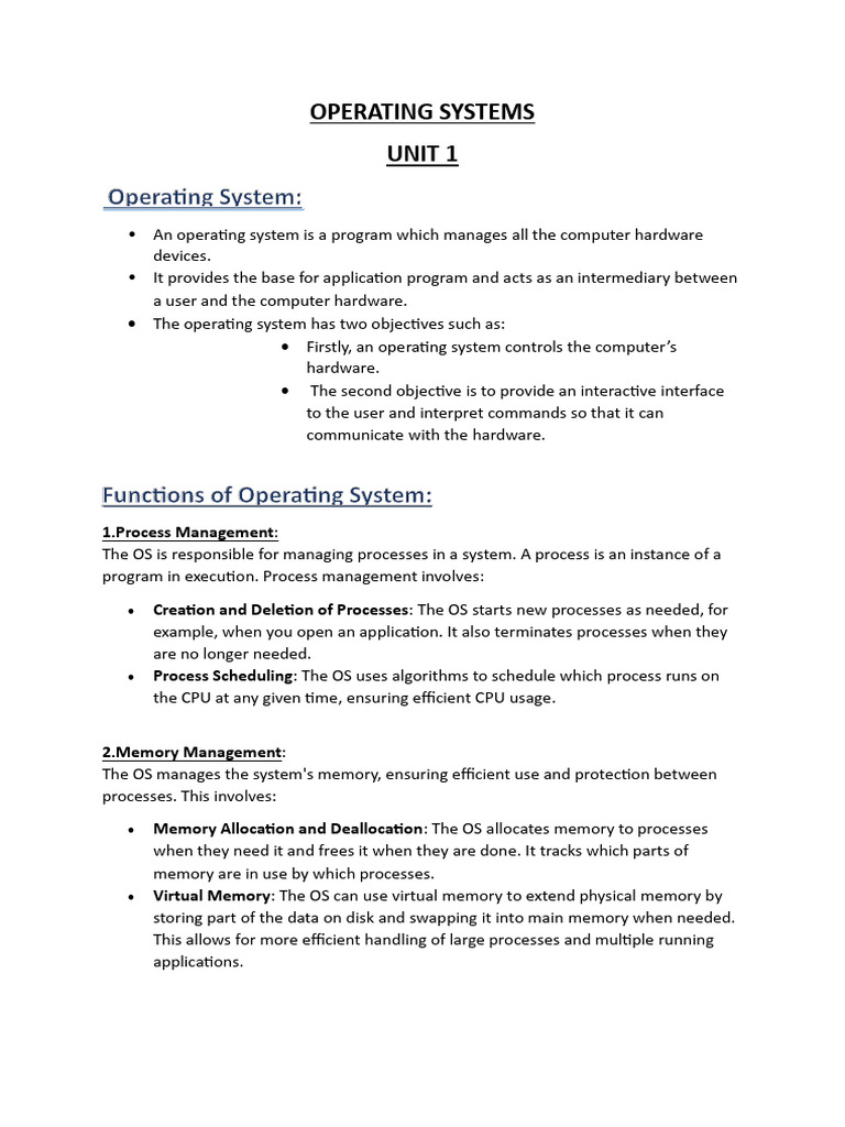 Operating Systems Unit 1 | PDF | Process (Computing) | Operating System