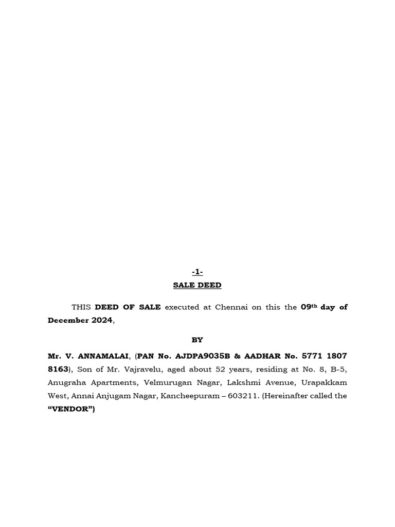 Saravanan Sale Deed | PDF | Covenant (Law) | Mortgage Law